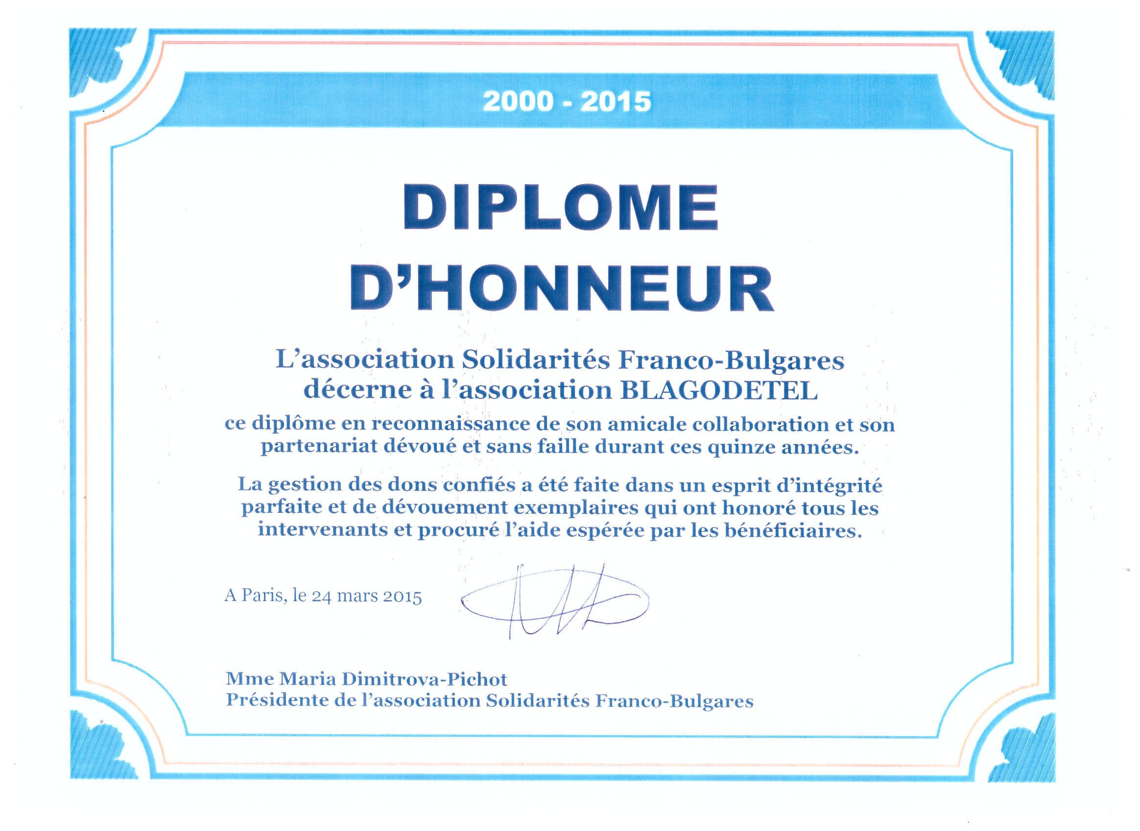 Diplome Honneur Blagodetel 001 - Solidarités France BulgarieSolidarités ... Diplome Honneur Blagodetel 001 - Solidarités France BulgarieSolidarités ...